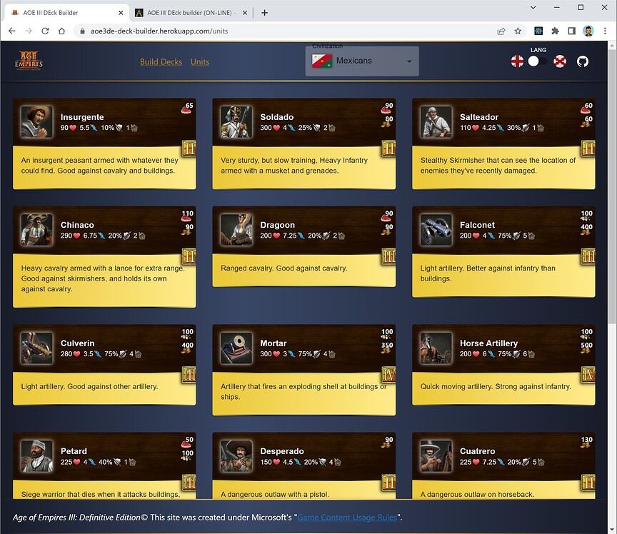 AOE III DEck builder (ON-LINE) - III - Discussion - Age of Empires Forum