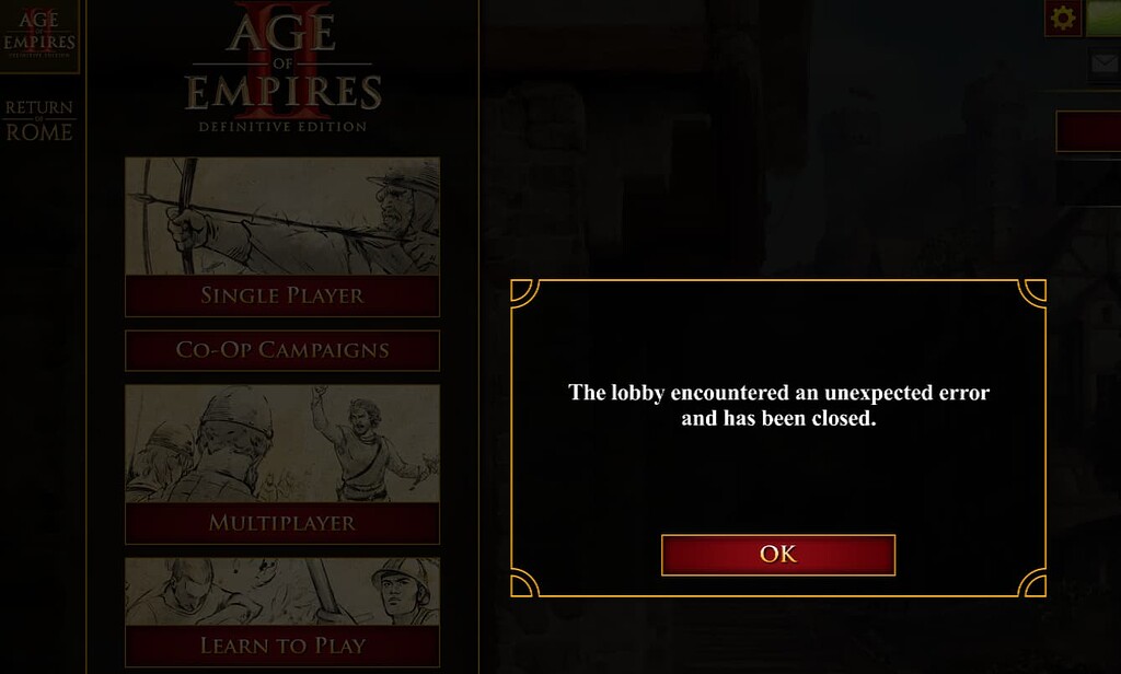 The lobby encountered an unexpected error and has been closed - II - Report a Bug - Age of ...