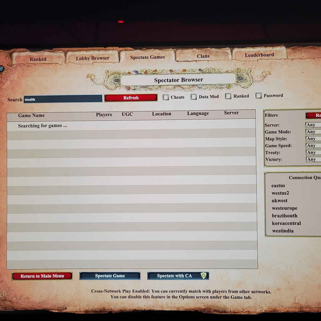 Spectate feature does not find specific, ongoing, ranked matches - II - Report a Bug - Age of ...