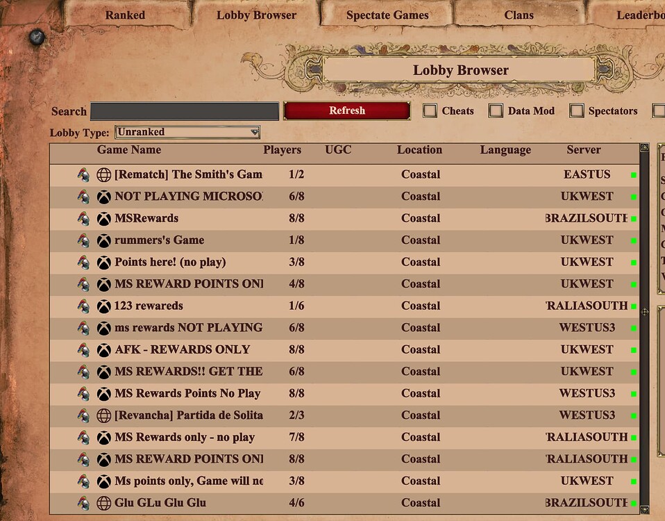 MS rewards no play, is the lobby browser going to be fixed? - II ...