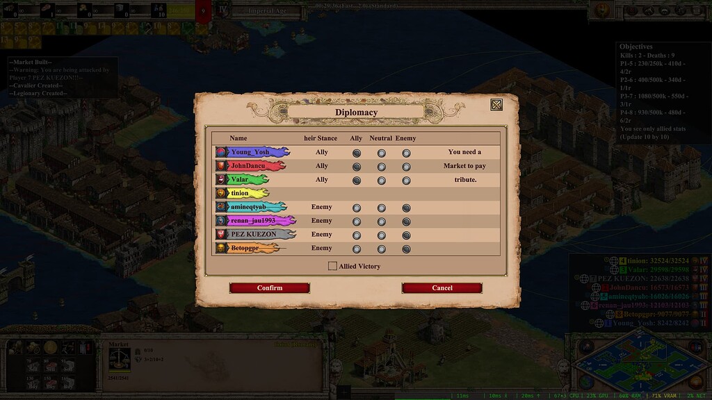 Incorrect Error Message on Tribute Screen with Infinite Resources ...