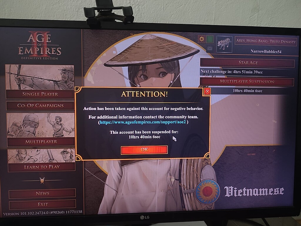 Hi there, I need explain why I get baned from multiplayer - II - Report a Bug - Age of Empires Forum