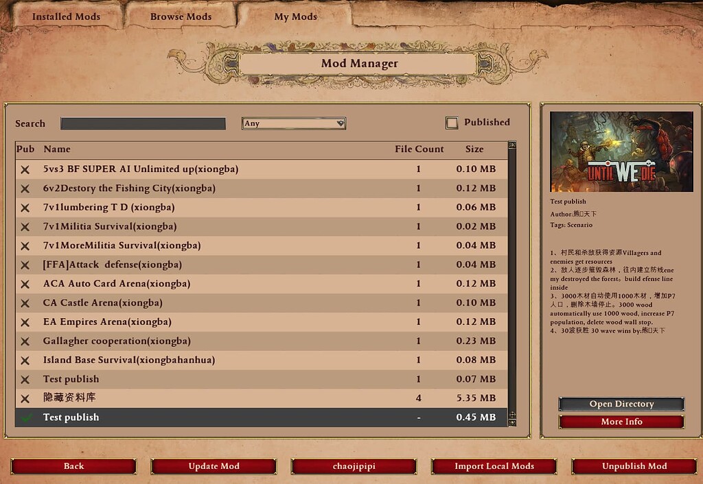 Unable to find published mods (updating in game) - II - Report a Bug - Age of Empires Forum