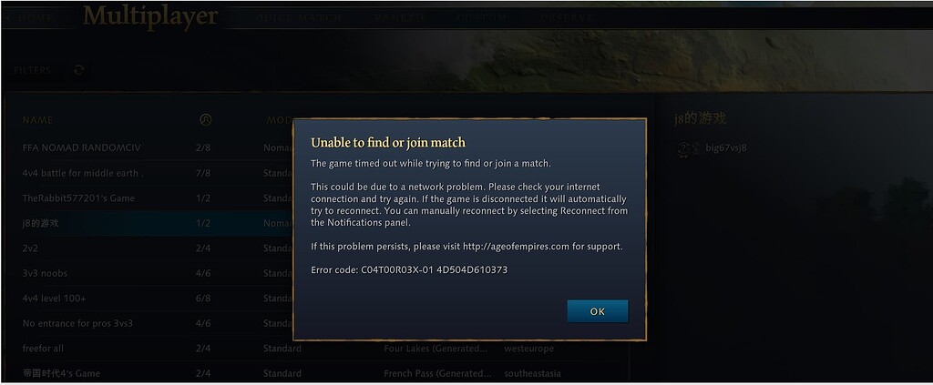 Cant join multiplayer games in age of empires 4 - IV - Report a Bug - Age of Empires Forum