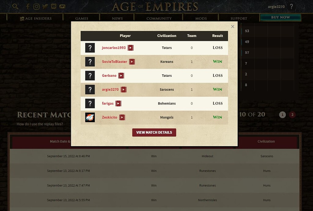Recent Matches on Official Website Shows Wrong Map and Civilization - II - Report a Bug - Age of ...