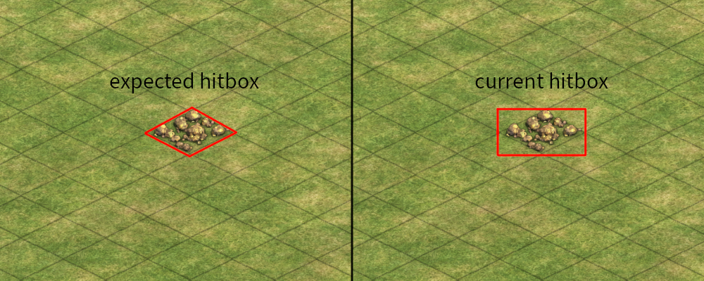 Clickable area (hitbox) for natural resources and units is a screen ...